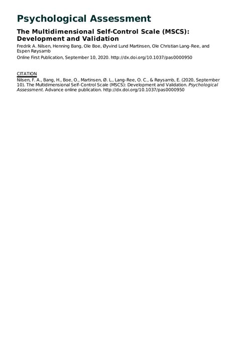 pdf the multidimensional self control scale mscs development and validation