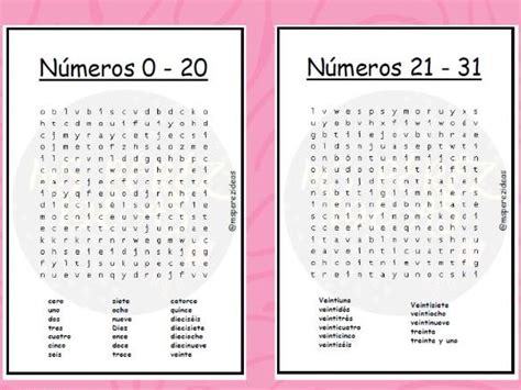 Sopa de Letras Números 0 20 21 31 Word search Numbers 0 20 21 31