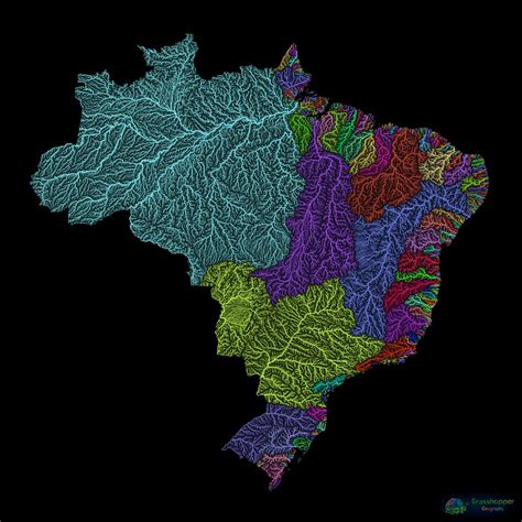 Mapas de bacias hidrográficas em cores vibrantes