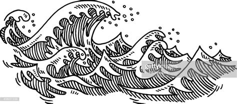Hand Drawn Vector Drawing Of Some Ocean Waves Black And White Sketch