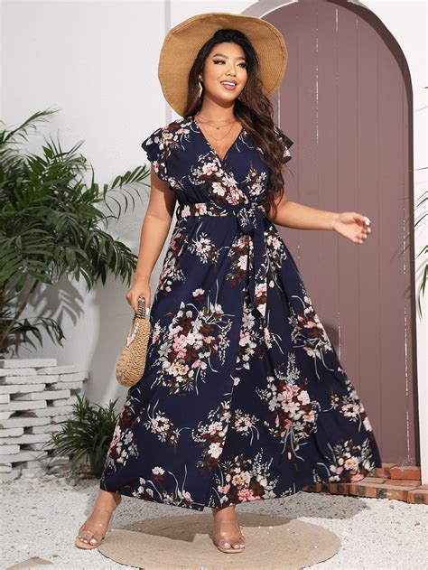 SHEIN Mulvari Vestido con cinturón con estampado floral de manga