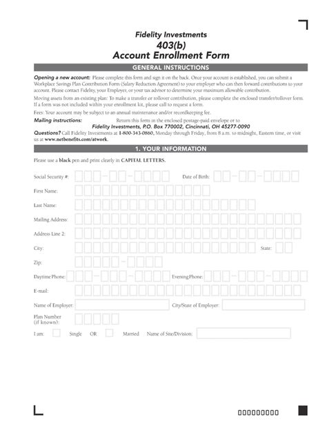 Fillable Online Fidelity Investments 403b Account Enrollment Form Fax
