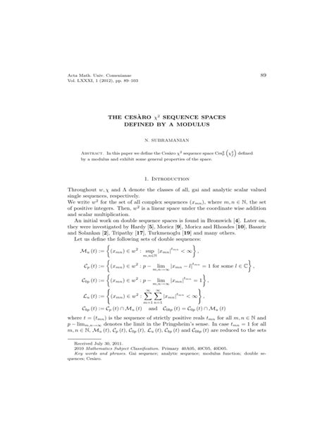 89 the ces ` aro χ sequence spaces