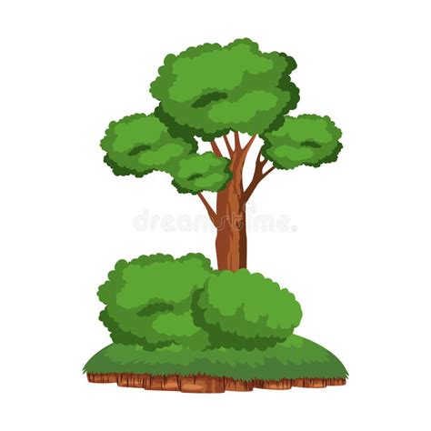 rvore E Shruberry Sobre Uma Parte De Terra Ilustração do Vetor