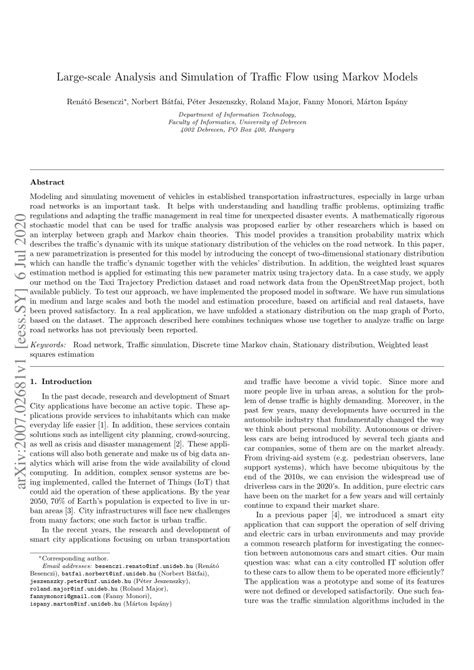 pdf large scale analysis and simulation of traffic flow using markov models