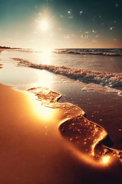 Premium Photo The Sun Shines Brightly On A Sandy Beach Generative Ai