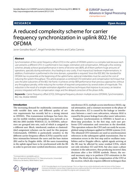 pdf a reduced complexity scheme for carrier frequency synchronization in uplink 802 16e ofdma
