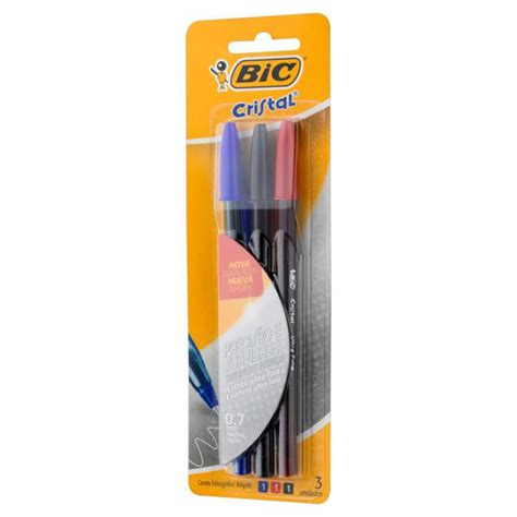 Caneta Esferográfica 0 7mm Ponta Ultrafina Bic Cristal 3 Unidades BIG