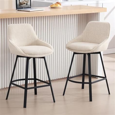 Amazon Jingermong 26 Inch Bar Stools Set Of 2 Linen Color Swivel