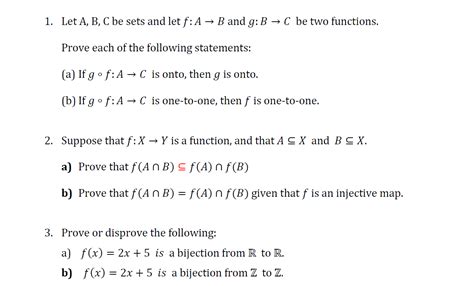 solved 1 let a b c be sets and let f a → b and g b → c