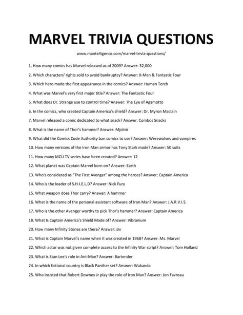 Marvel Trivia Questions Trivia Questions And Answer