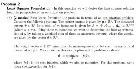 problem 2 least squares formulation in this