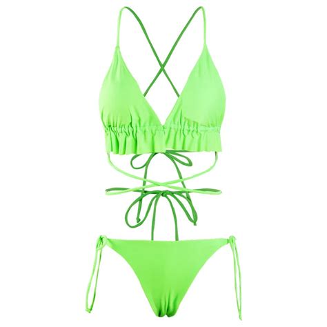 In X Sexy String Micro Bikini Set 2020 Ruffles Swimsuit Female Neon