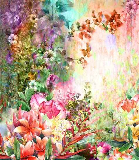 Pittura Variopinta Astratta Dell Acquerello Dei Fiori Multicolore Della