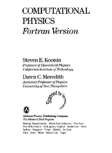solutions for computational physics fortran version 1st by steven e koonin dawn c meredith