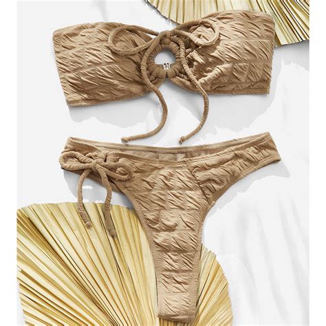 Wholesale Special Fabric Sexy Lace Up Breast Spread Separate Swimsuit