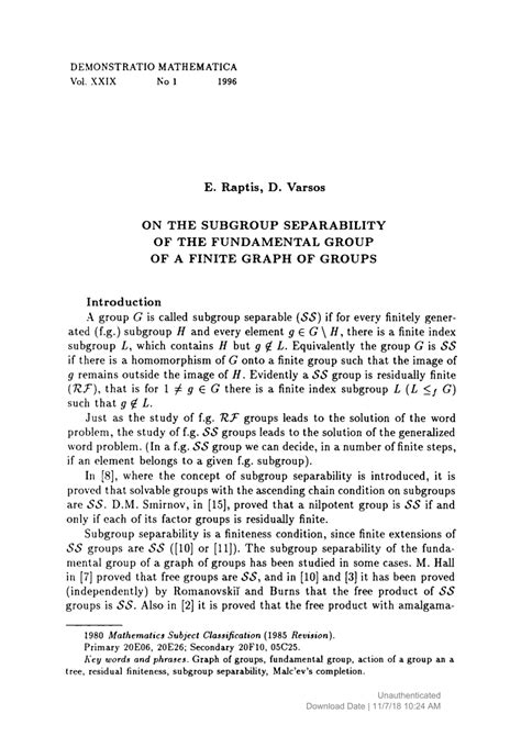 pdf on the subgroup separability of the fundamental group of a finite graph of groups