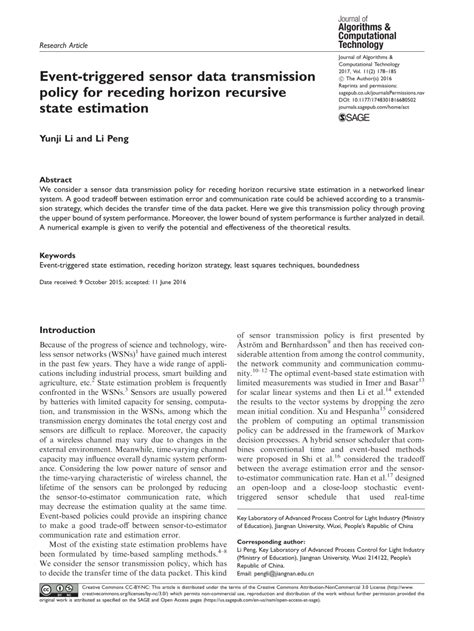 pdf event triggered sensor data transmission policy for receding horizon recursive state
