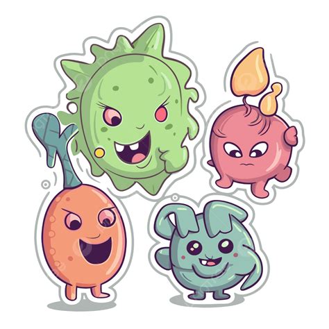 Microbios Lindos De Dibujos Animados Pegatinas Vector PNG Formularios