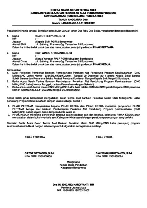 13 Contoh Berita Acara Serah Terima Dan Cara Membuatnya