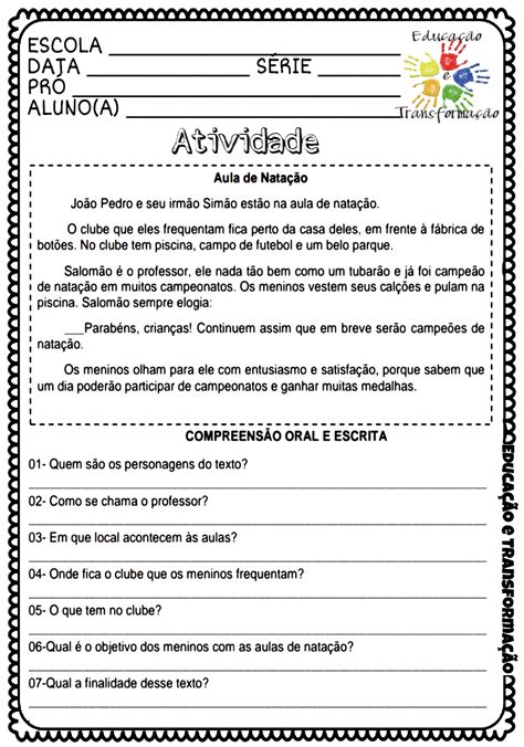 Leitura E Interpreta O Atividade Para Leitura E Interpreta O De Texto