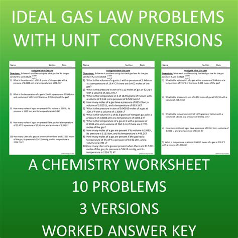 Ideal Gas Law Chemistry Of Physics Worksheet With Unit Conversions