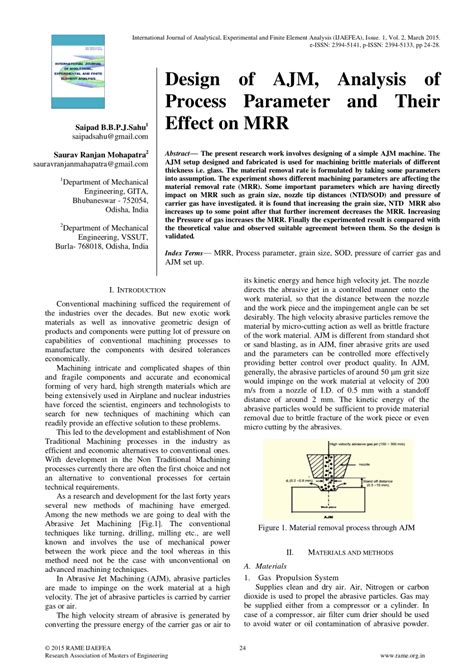 pdf design of ajm analysis of process parameter and their effect on mrr