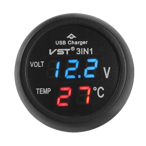 Woltomierz 12V 24V termometr wewnętrzny ładowarka USB gniazda