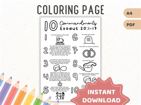 Ten Commandments Coloring Page Printable For Sunday School Homeschool