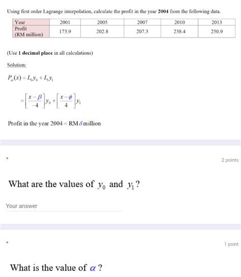 solved using first order lagrange interpolation calculate