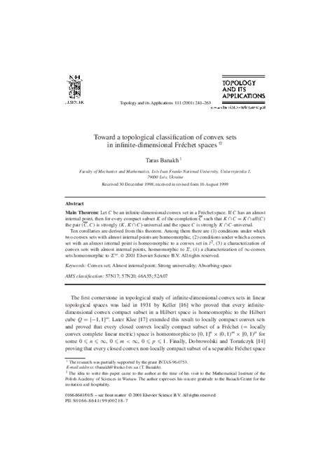 pdf toward a topological classification of convex sets in infinite dimensional fréchet spaces
