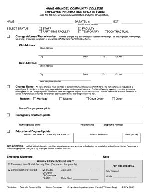 Employee Personal Information Update Form Fill Online Printable