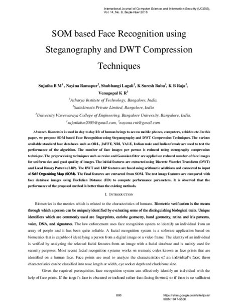 pdf som based face recognition using steganography and dwt compression techniques journal of