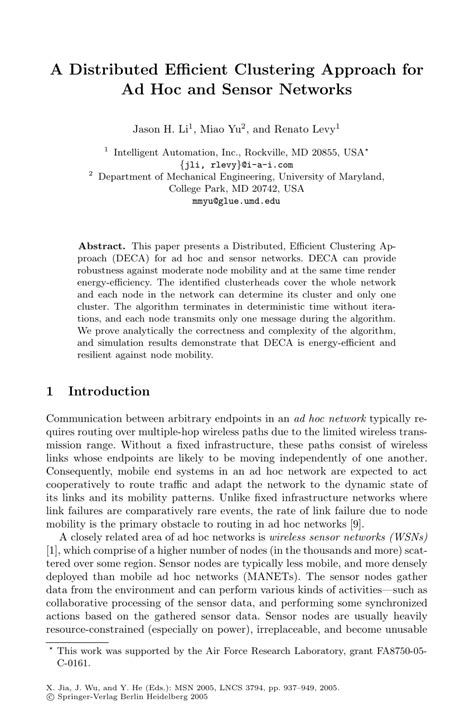 pdf a distributed efficient clustering approach for ad hoc and sensor networks