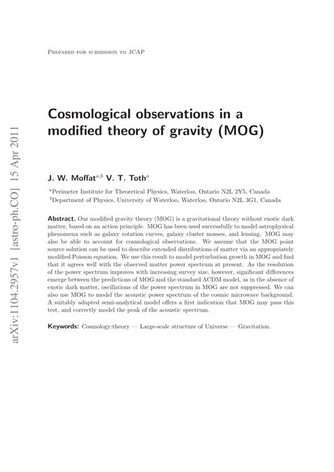 pdf cosmological observations in a modified theory of gravity mog