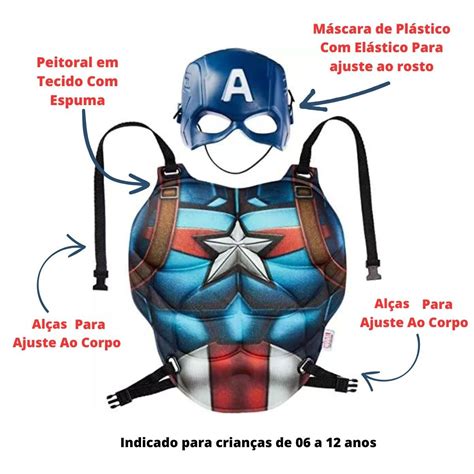 Fantasia Capitão América Infantil Kit Peitoral Enchimento e Máscara
