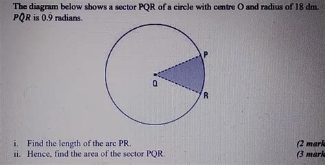 Solved The Diagram Below Shows A Sector Pqr Of A Circle With Centre O