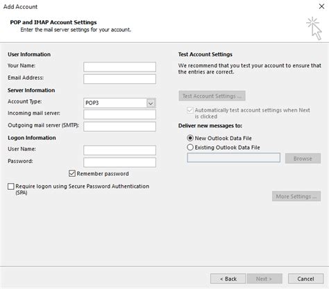 Cómo configurar cuentas de correo electrónico POP3 o IMAP en Outlook