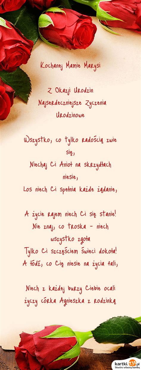 Kochanej Mamie Marysi Z Okazji Urodzin Najserdeczniejsze Zyczenia