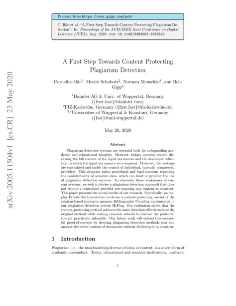 pdf a first step towards content protecting plagiarism detection