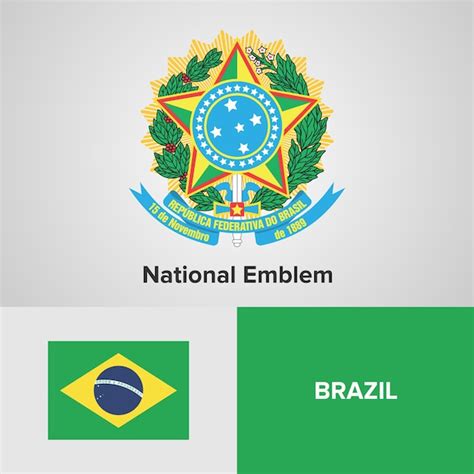 Brasilien Karten Flagge Und Nationales Emblem Premium Vektor