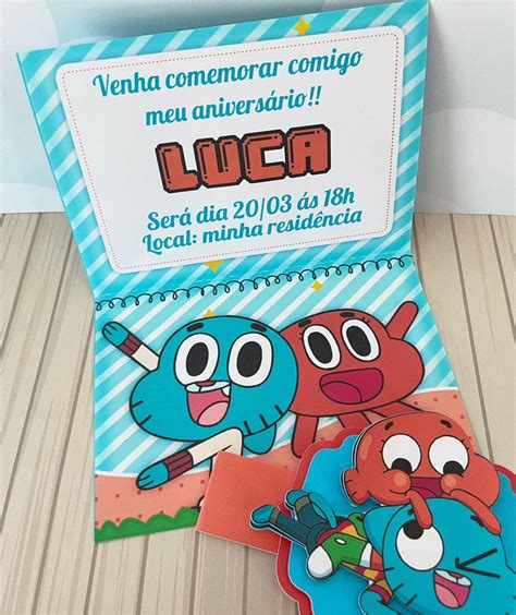 Caixa Convite Impresso o Incrível Mundo de Gumball Elo7