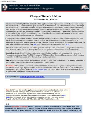 Fillable Online Uspto Change Of Owners Address Form Fax Email Print
