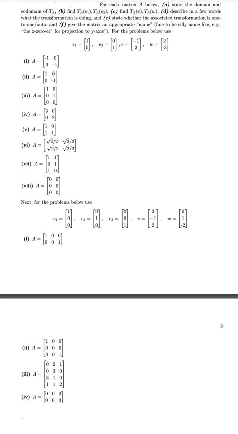 solved for each matrix a below a state the domain and