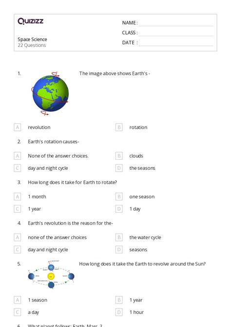 50 Earth Space Science Worksheets For 3rd Year On Quizizz Free