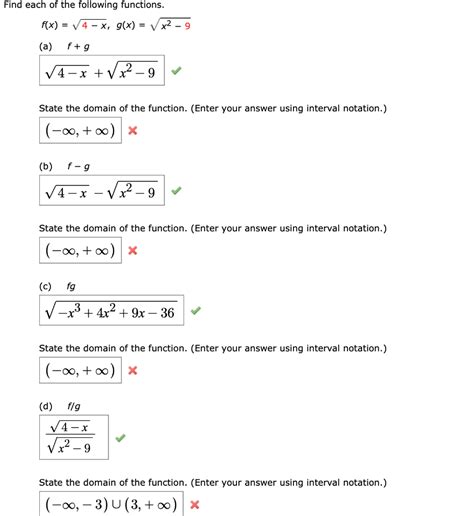 solved find each of the following and their domains f x