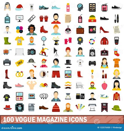 100 Iconos Fijados Estilo Plano De La Revista De La Voga Ilustración