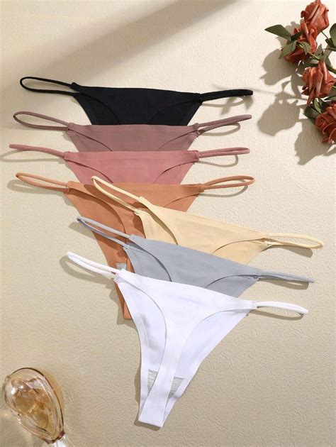 FINETOO 7 paquets Culotte tanga invisible à taille basse sexy pour