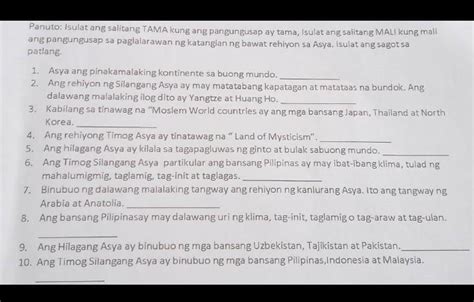 Panuto Isulat Ang Salitang TAMA Kung Ang Pangungusap Ay Tama Isulat
