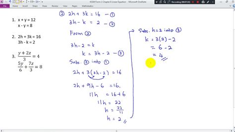 kssm form 1 chapter 6 simultaneous linear equation substitution method youtube